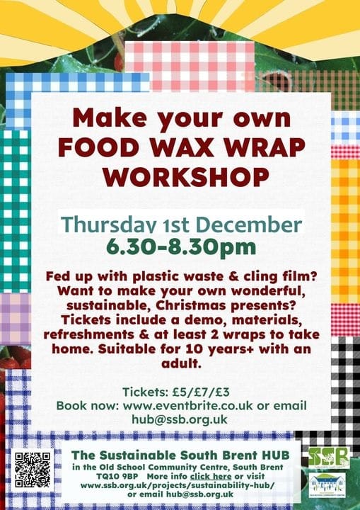 Food Wax Wrap workshop – NB Date change – Sustainable South Brent